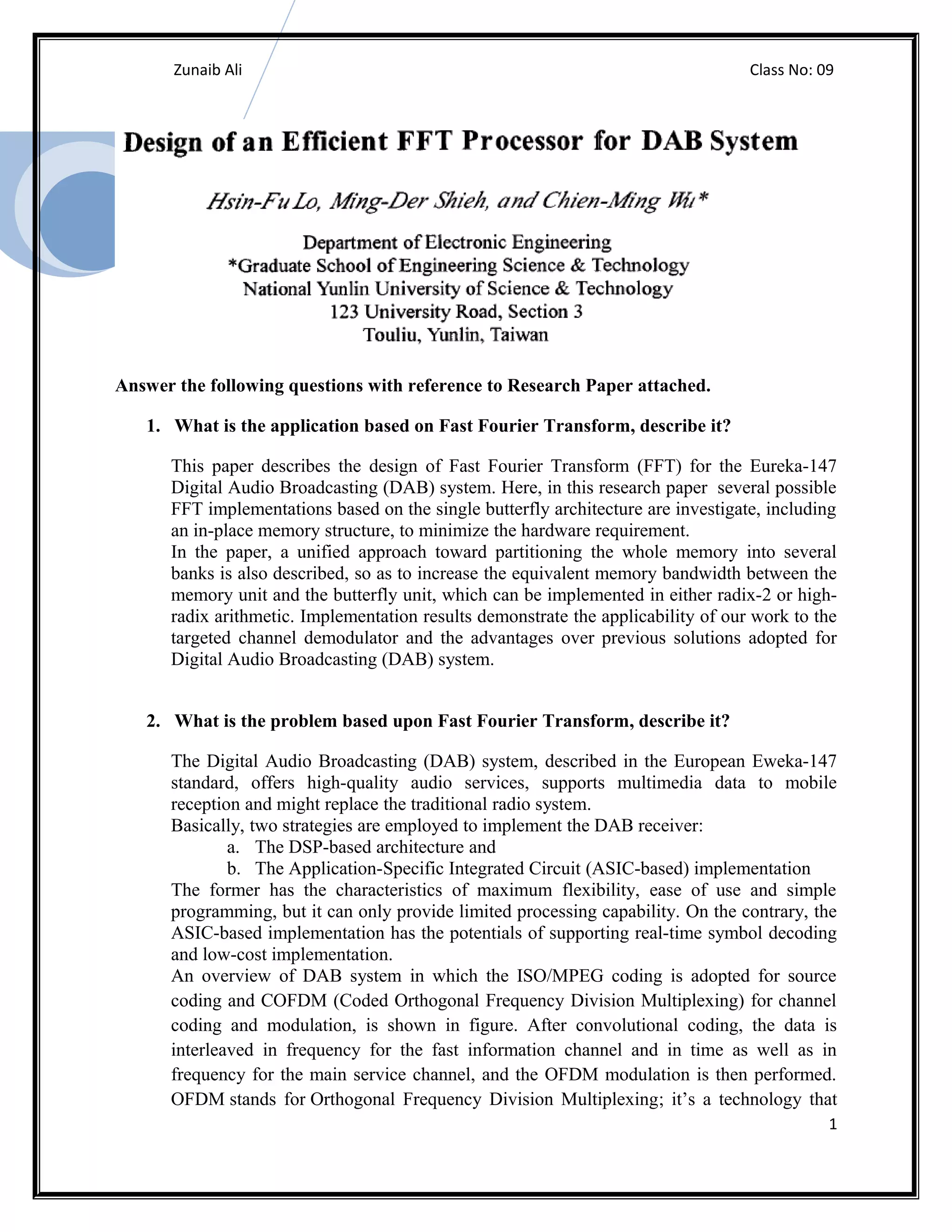Design of an Efficient FFT Processor ffor DAB System | PDF