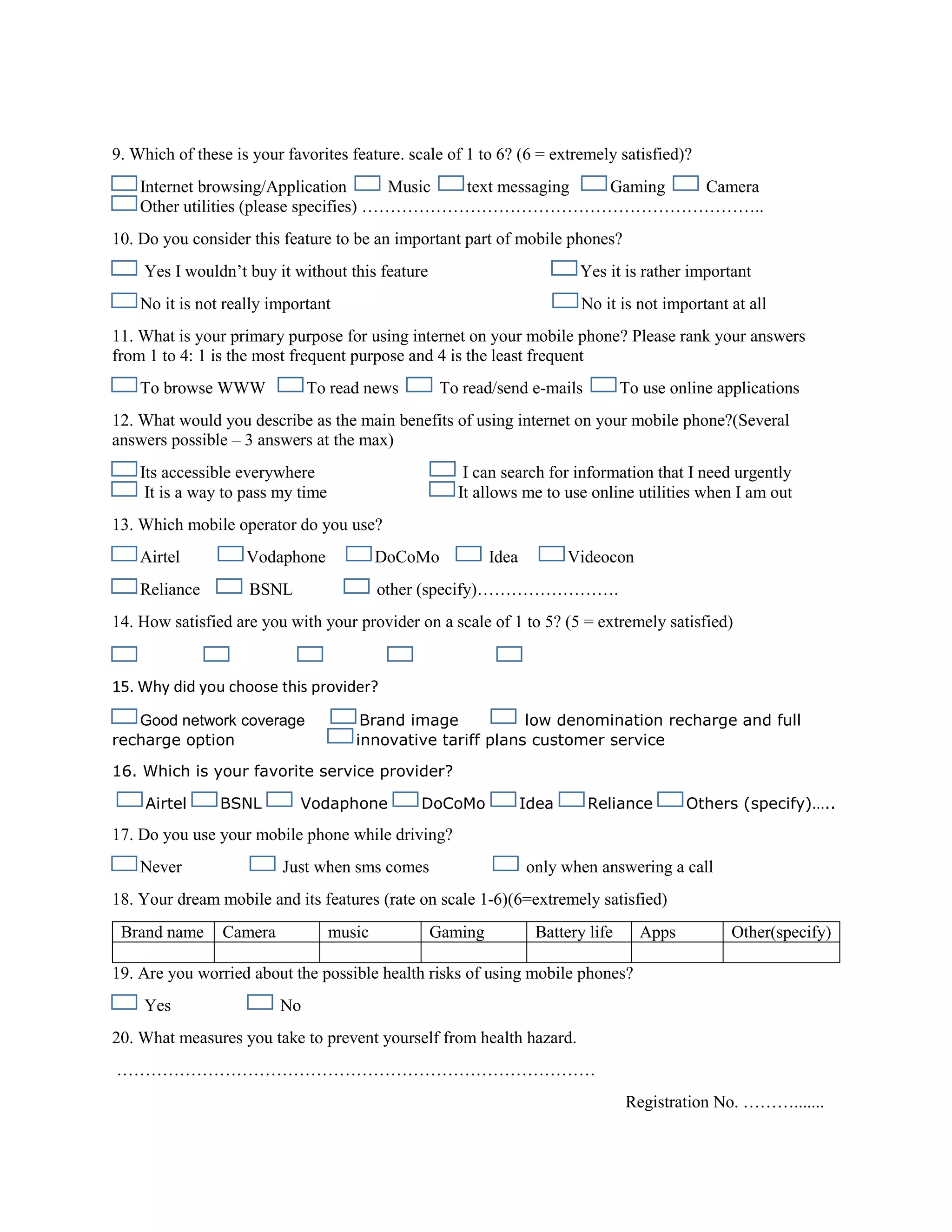 Questionnaire on Mobile usage | PDF