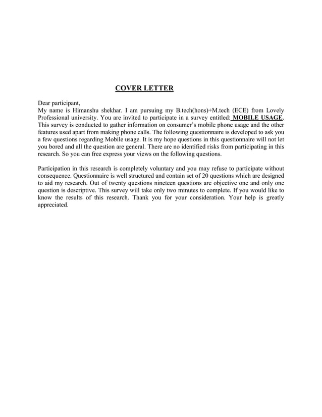 Questionnaire on Mobile usage | PDF | Phone Services | Home Utilities