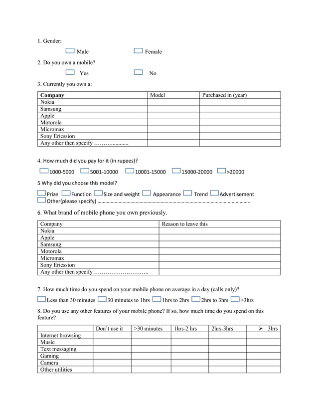 Questionnaire on Mobile usage | PDF
