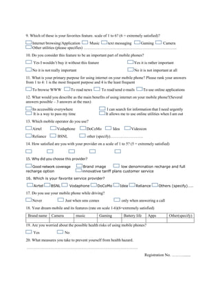 Questionnaire on Mobile usage | PDF