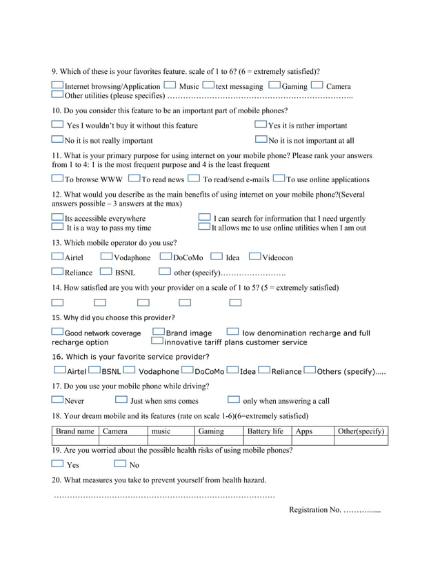 Questionnaire on Mobile usage | PDF | Phone Services | Home Utilities