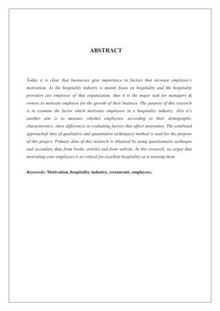 FACTORS AFFECTING EMPLOYEE'S MOTIVATION IN HOSPITALITY INDUSTRY: THE ...