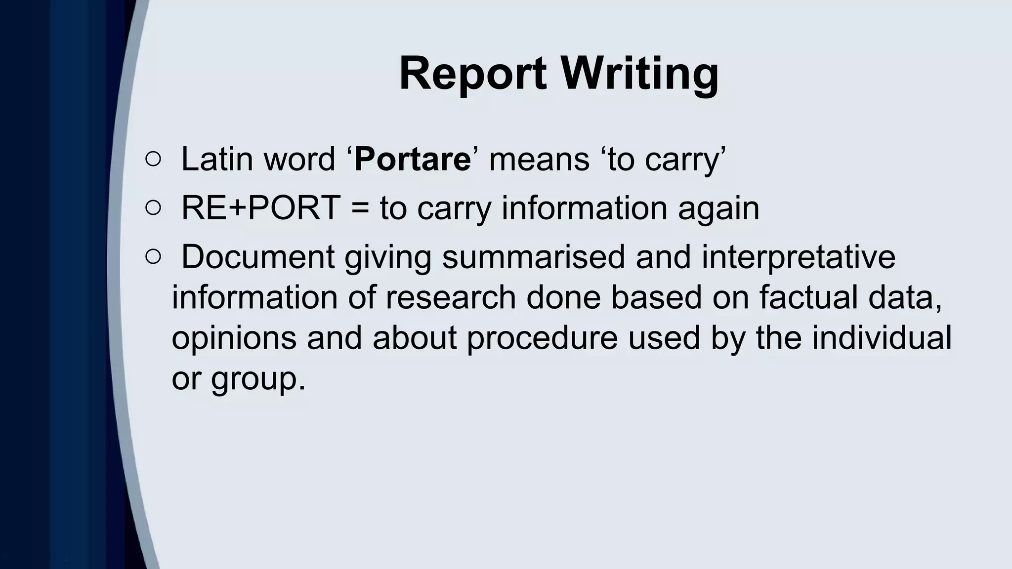 Presentation on interpretation and report writing | PPT