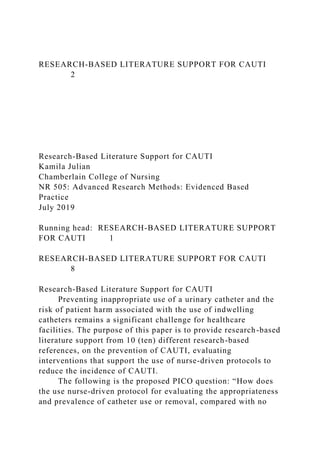 RESEARCH-BASED LITERATURE SUPPORT FOR CAUTI 2.docx