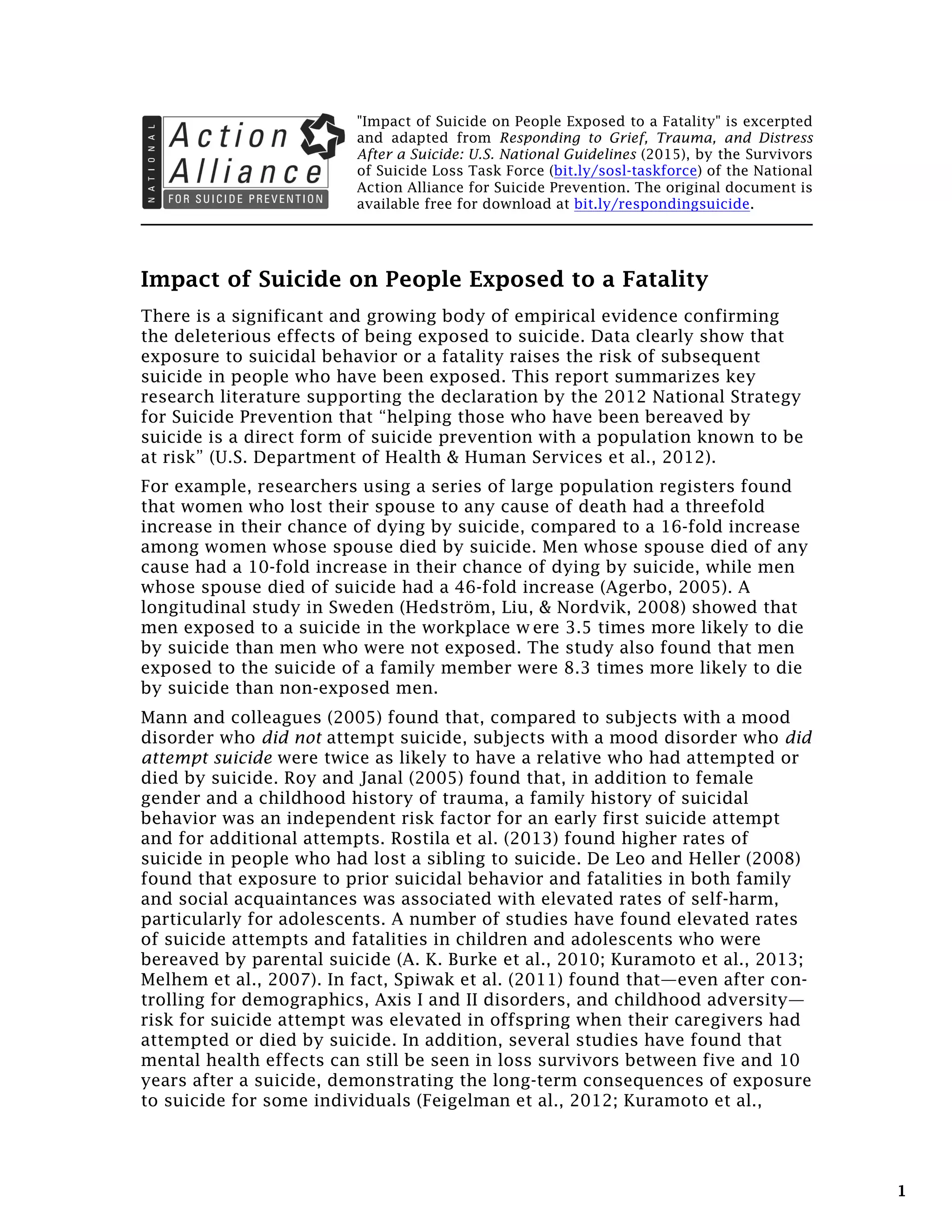 Impact of Suicide on People Exposed to a Fatality | PDF | Mental Health | Diseases and Conditions