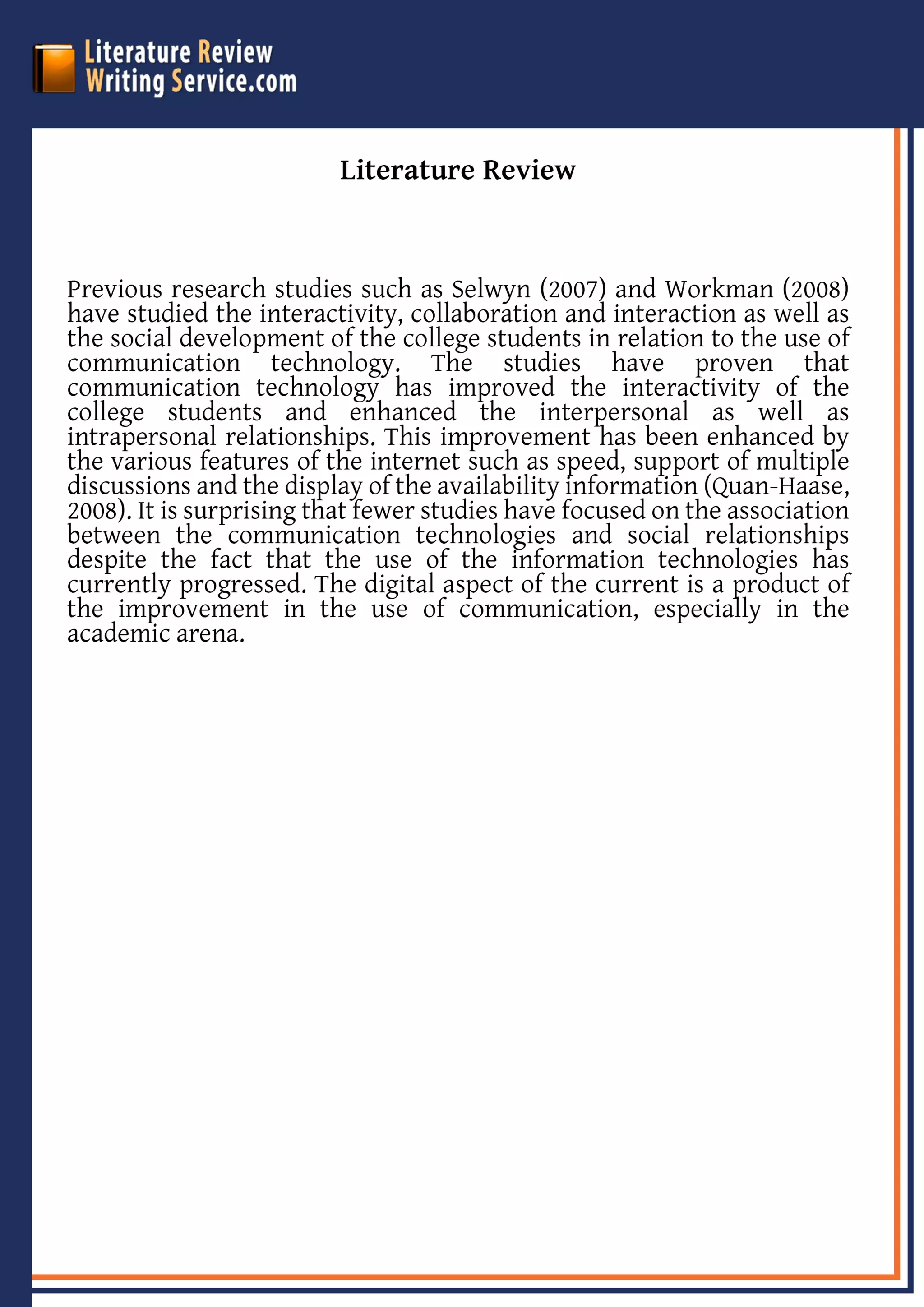 Research Literature Review Sample | PDF