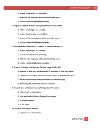 Research methodology-mcq | PDF