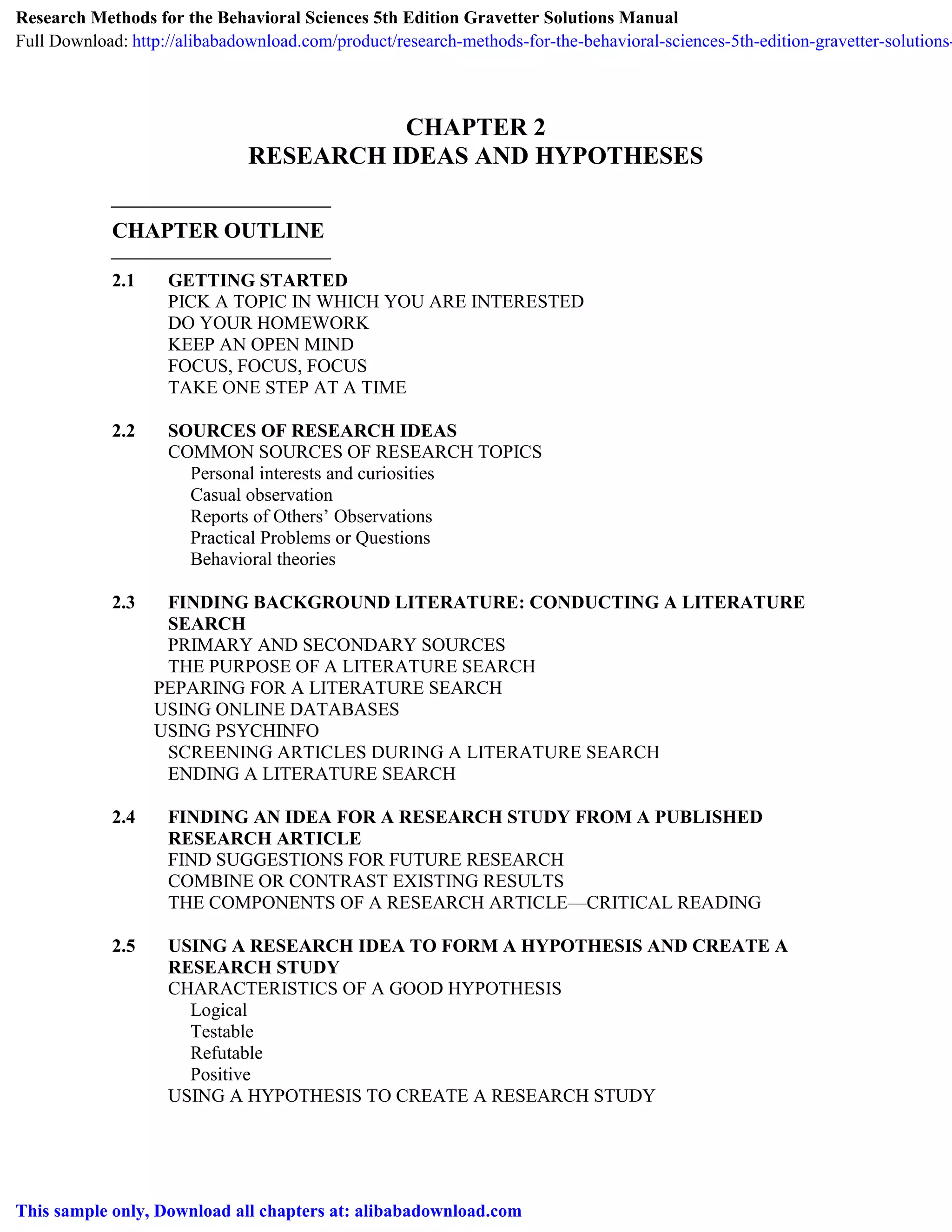 Research Methods for the Behavioral Sciences 5th Edition Gravetter ...