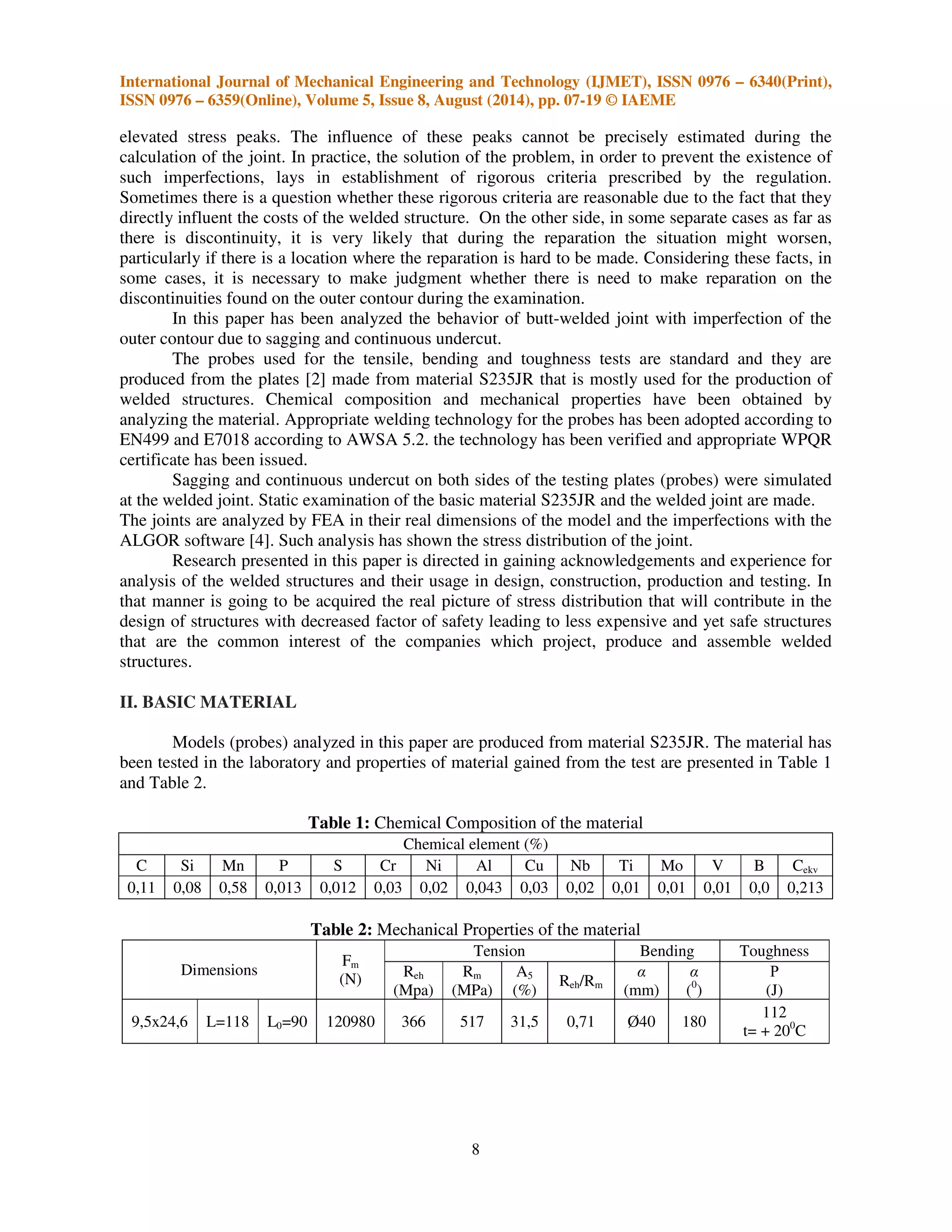 RESEARCH ON THE INFLUENCE OF SAGGING AND CONTINUOUS UNDERCUT ON THE ...