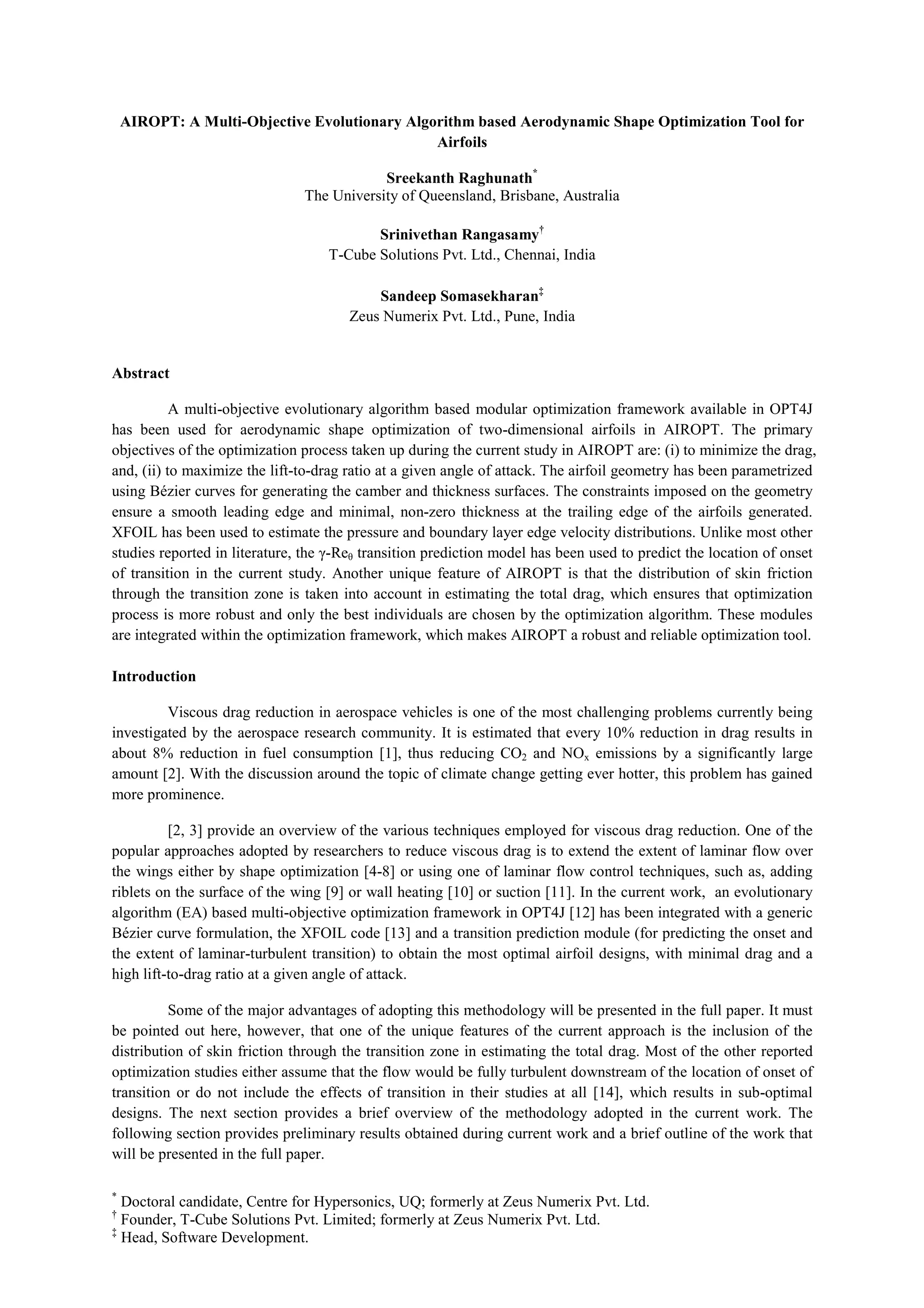 Airopt A Multi Objective Evolutionary Algorithm Based Aerodynamic Shape Optimization Tool For