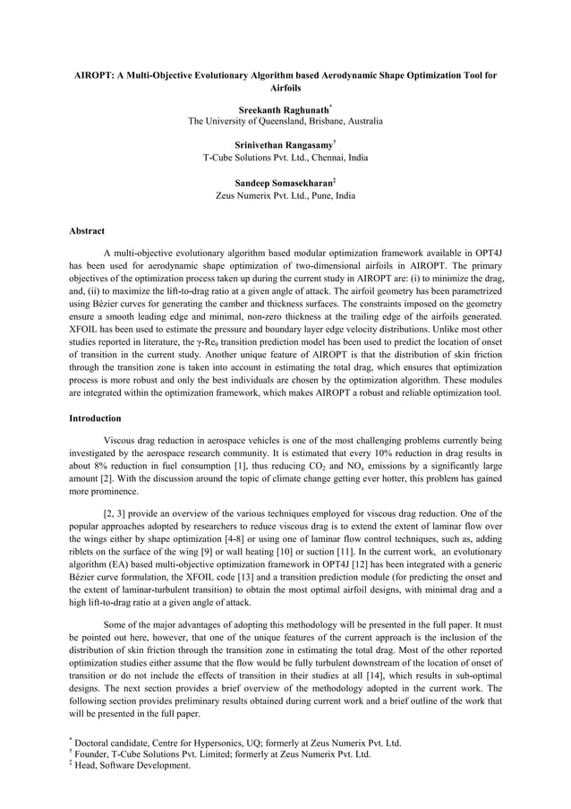 Airopt A Multi Objective Evolutionary Algorithm Based Aerodynamic