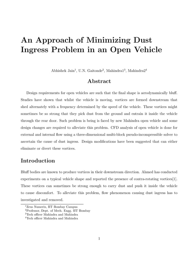 An Approach of Minimizing Dust Ingress Problem in an Open Vehicle | PDF