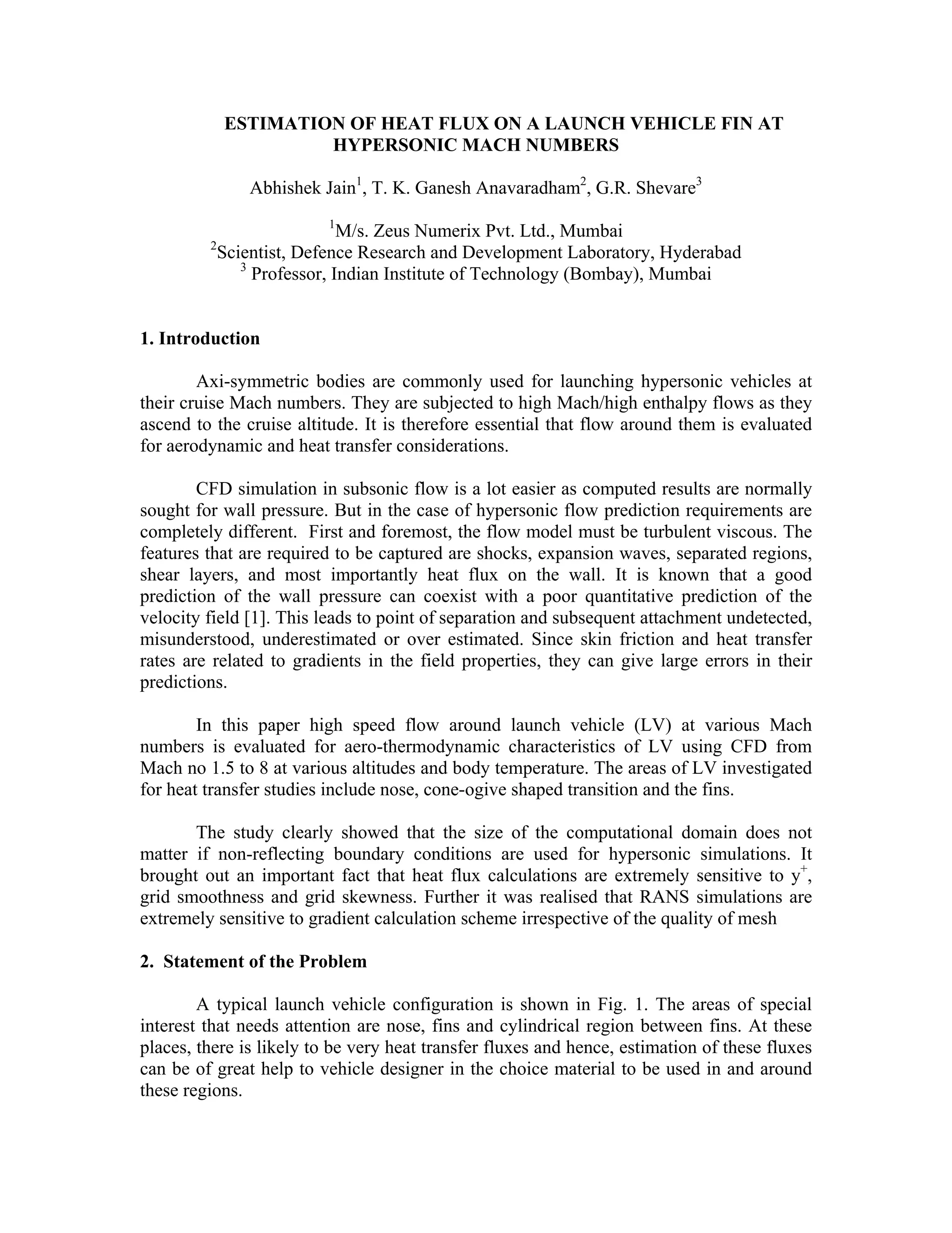 Estimation of Heat Flux on A Launch Vehicle Fin at Hypersonic Mach ...