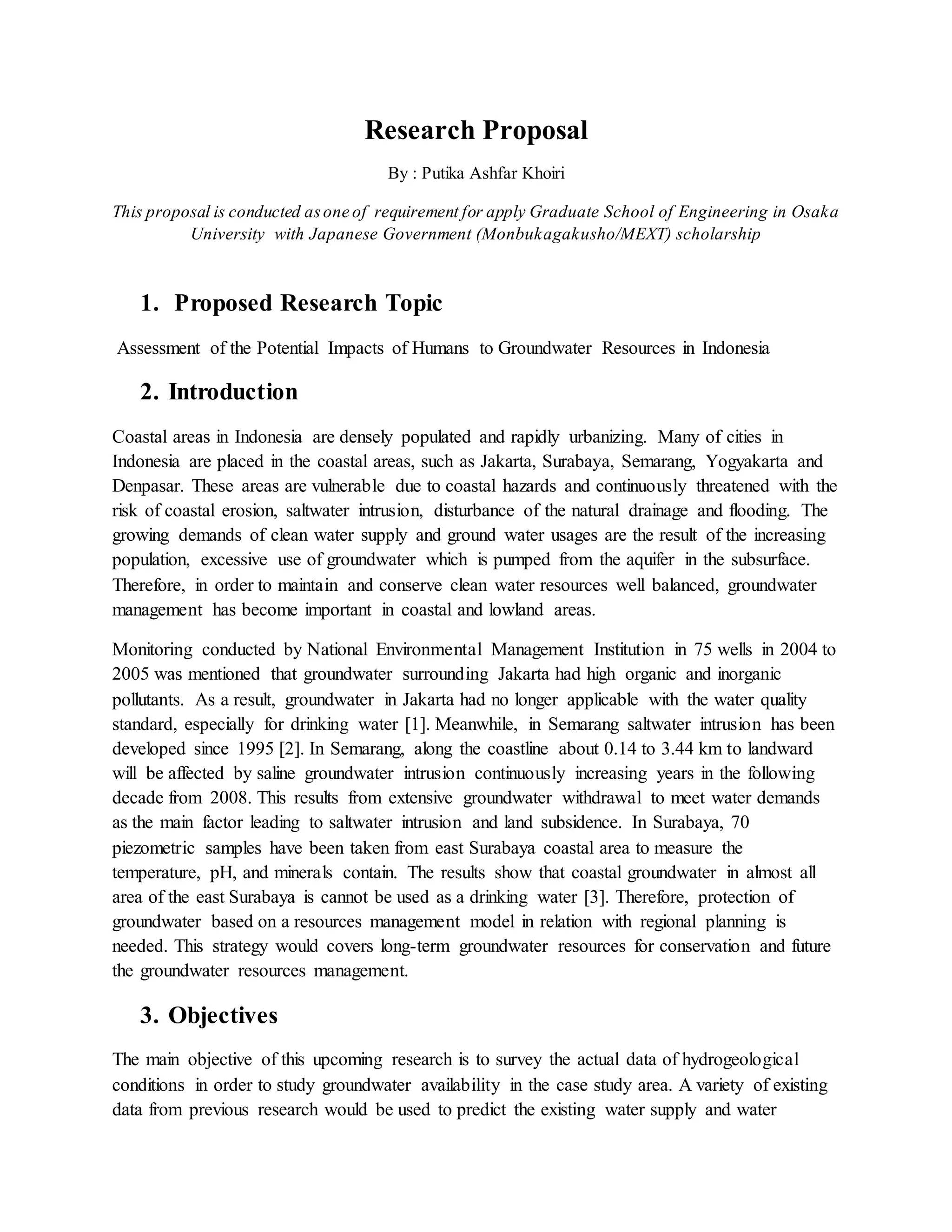 Research Proposal-Assessment of the Potential Impacts of Humans to ...