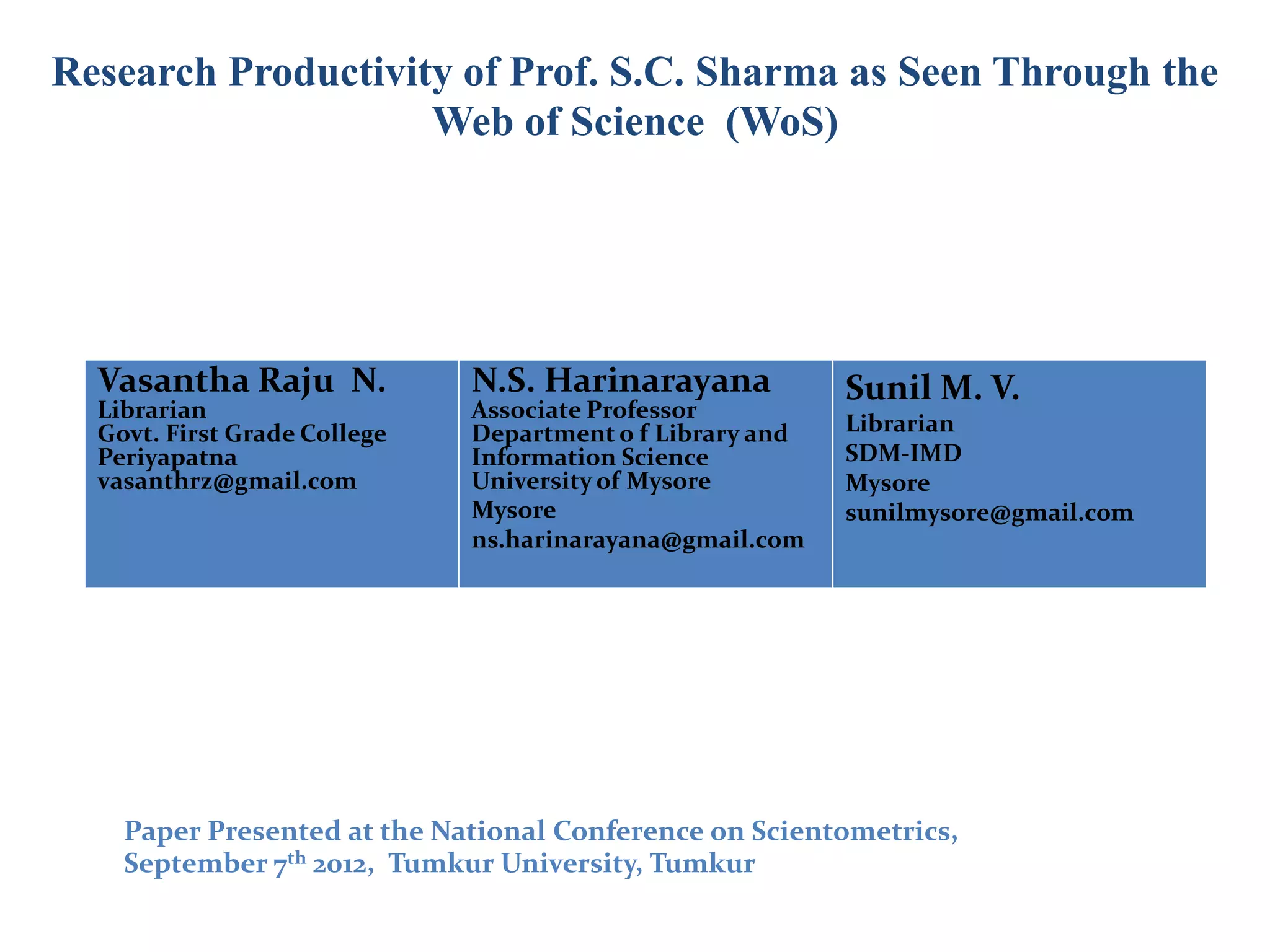 Research productivity-Prof.sharma-tumkur-uni-presentation-1 | PPTX