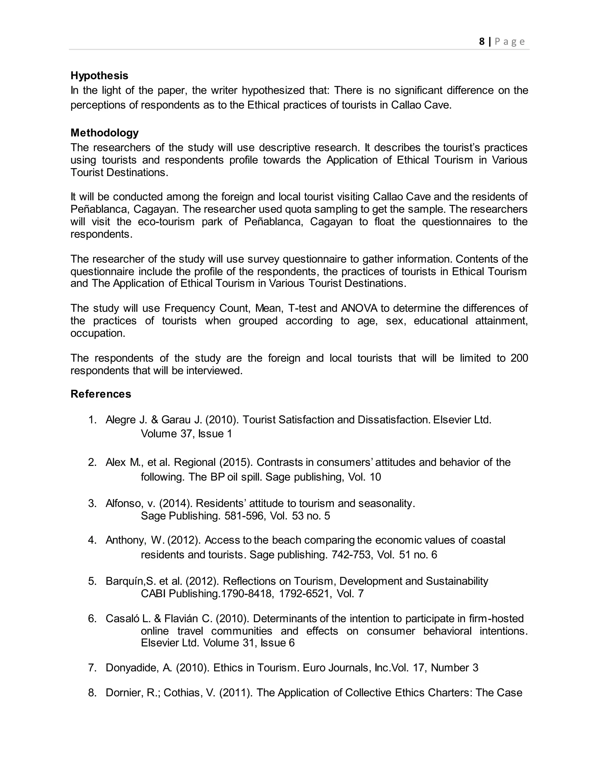 The Ethical Practices of Tourists in Callao Cave | DOCX