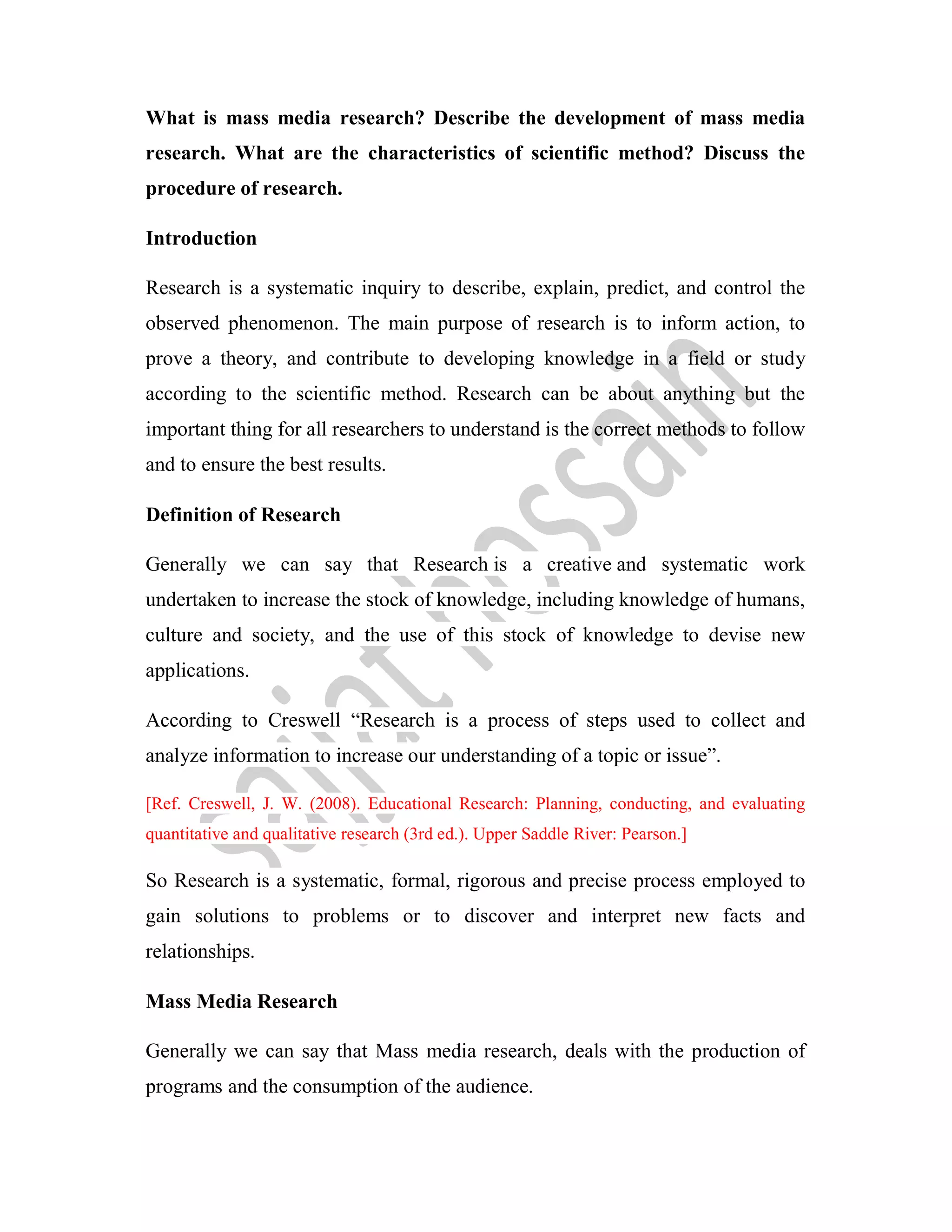 What is mass media research? Describe the development of mass media ...