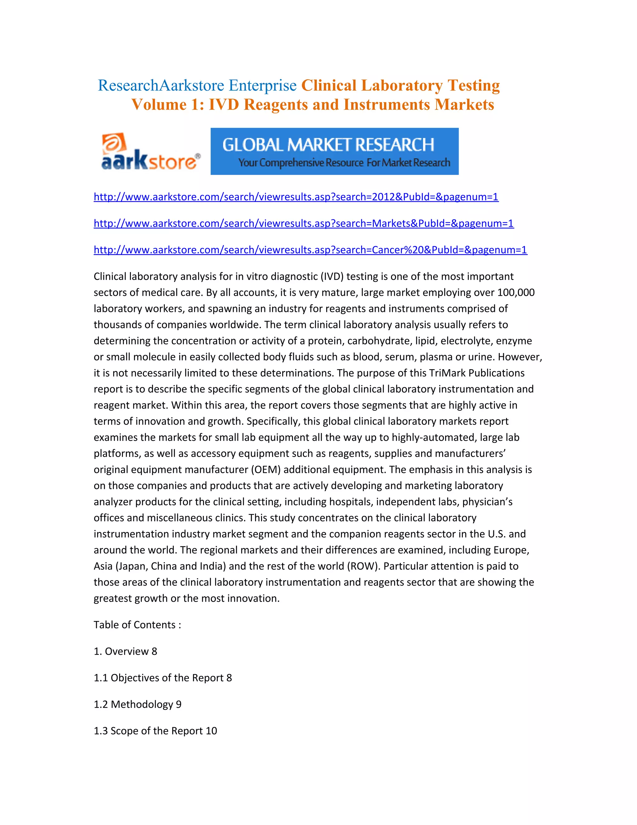 Research aarkstore enterprise clinical laboratory testing volume 1 ivd ...