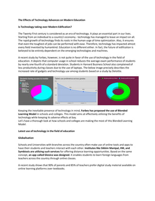 The Effects of Technology Advances on Modern Education | PDF