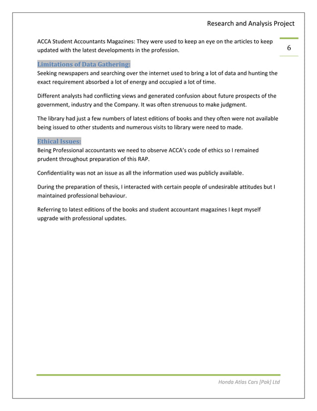 Oxford Brookes (OBU) ACCA Applied Accounting RAP Thesis on Topic 8 ‘The ...