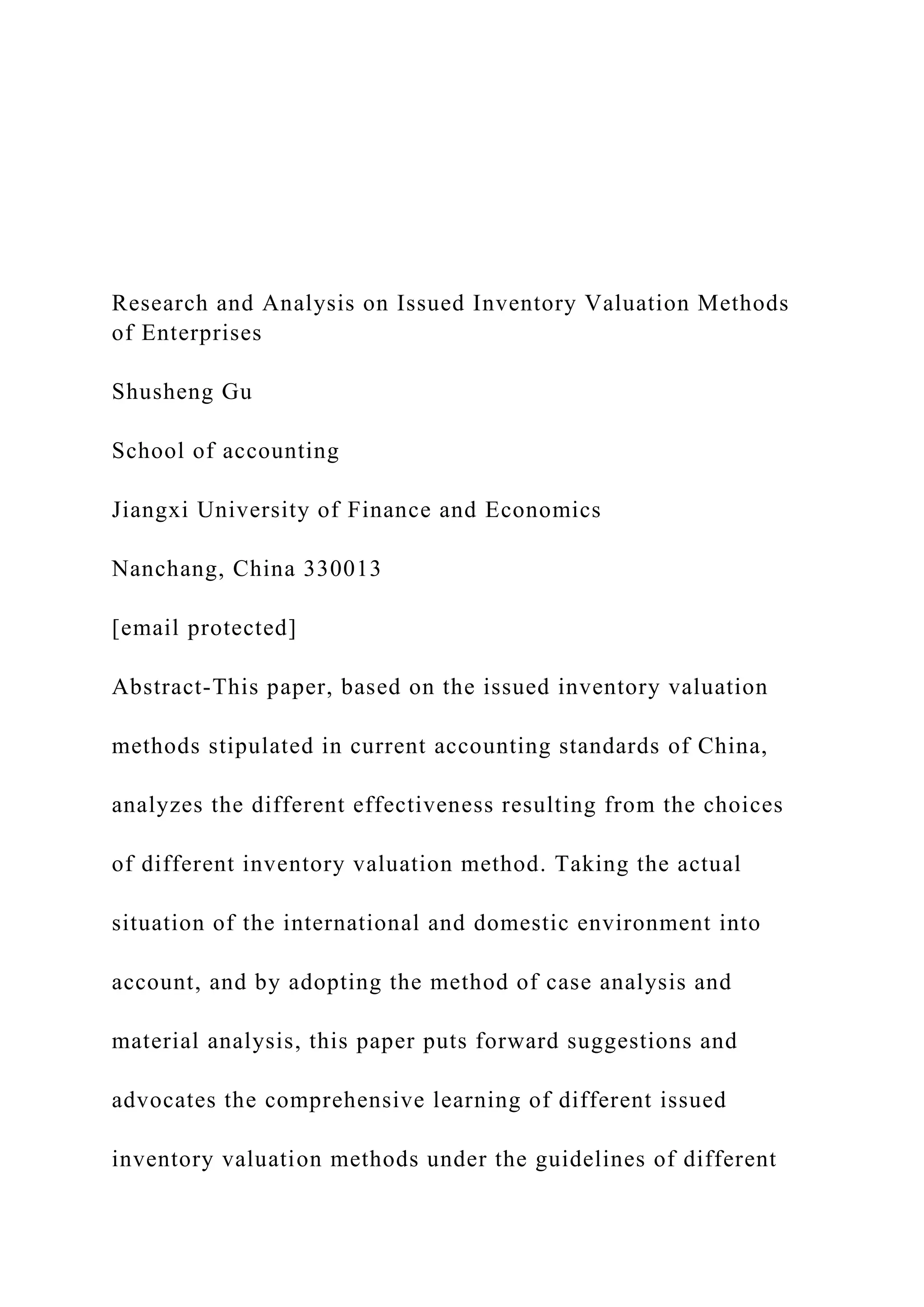 Research and Analysis on Issued Inventory Valuation Method.docx