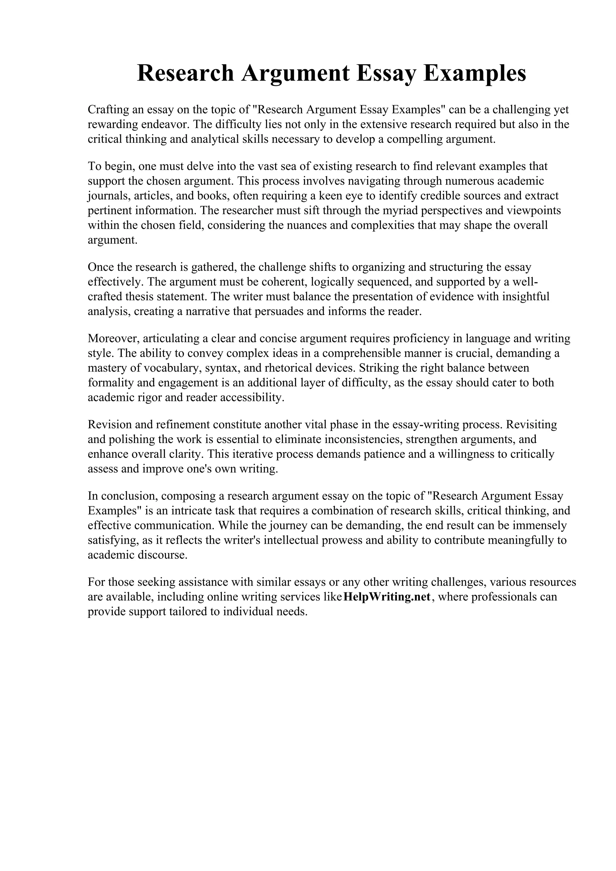 Research Argument Essay Examples. Sample Research Argumentative Essay ...