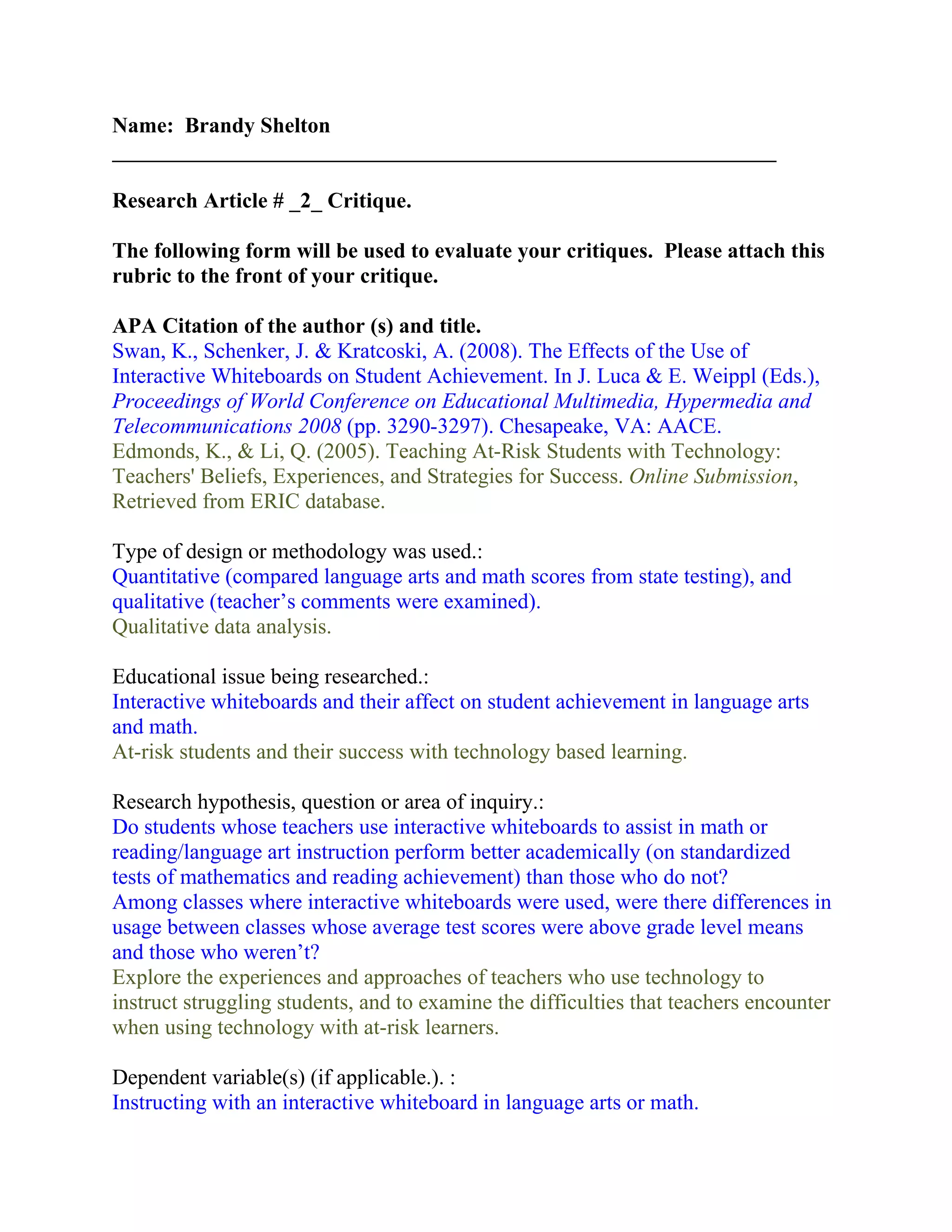 EDU 710 Lit Rev Outline #2 | PDF