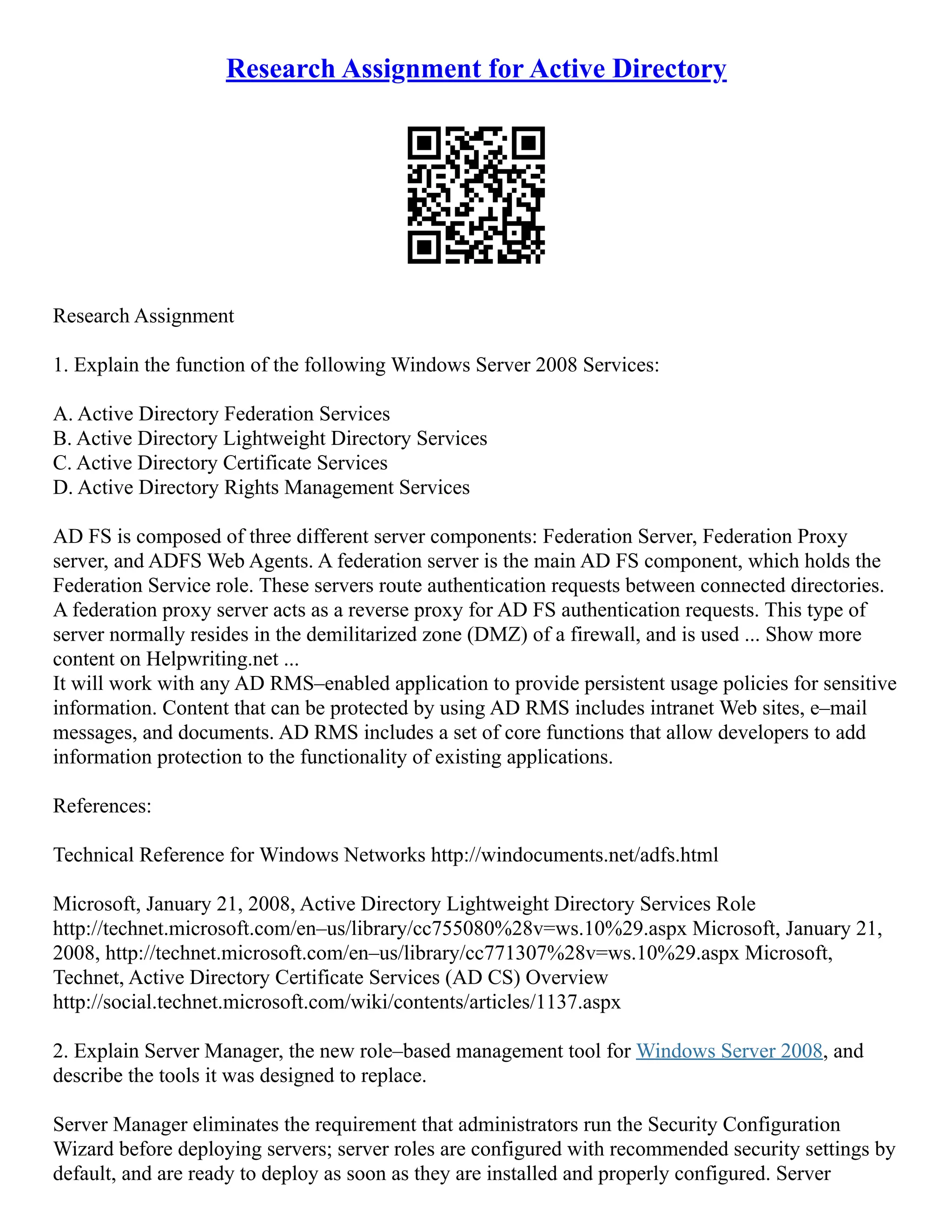 Research Assignment For Active Directory | PDF