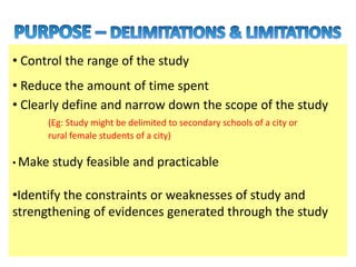 Research assumptions, delimitations and limitations | PPTX