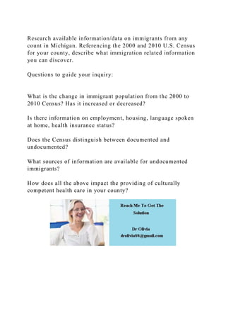 Research available informationdata on immigrants from any count in .docx
