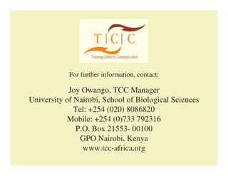 RESEARCH COMMUNICATION AND TCC FOR WARIMA WORKSHOP | PPT