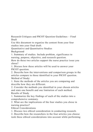 Research Critiques and PICOT Question Guidelines – Fin.docx
