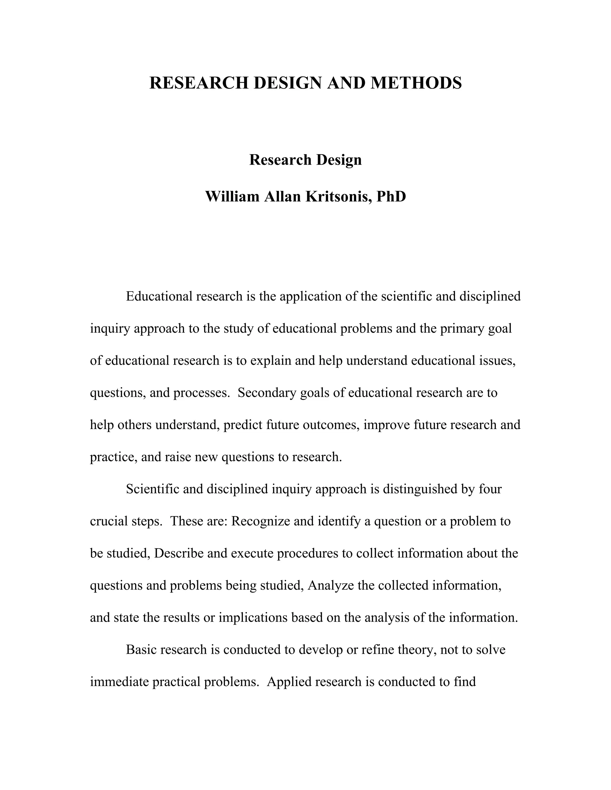 Research Design and Methodology, Dr. W.A. Kritsonis | DOC