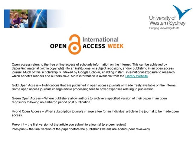 ResearchDirect Showcasing UWS Research | PPT