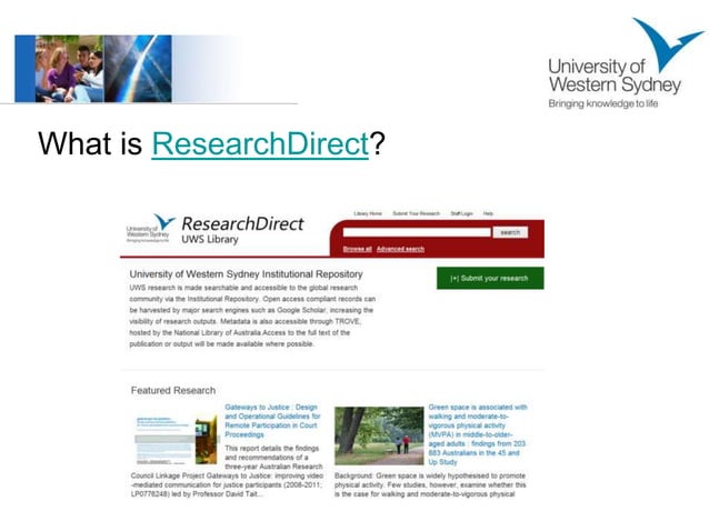 ResearchDirect Showcasing UWS Research | PPT