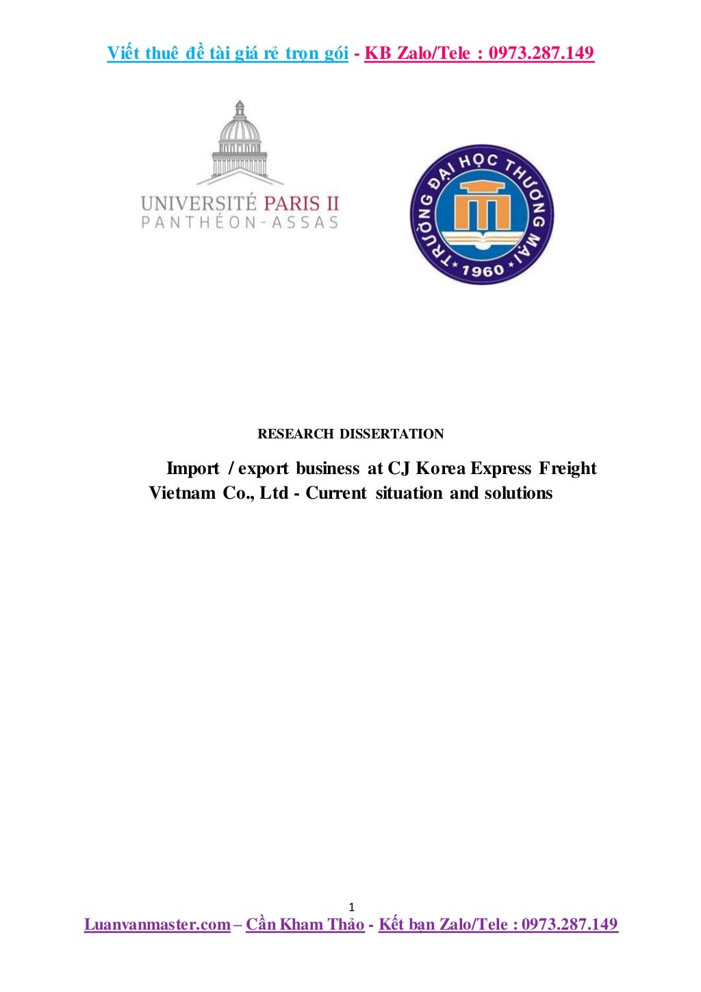 Research Dissertation Import Export Business At Cj Korea Express ...