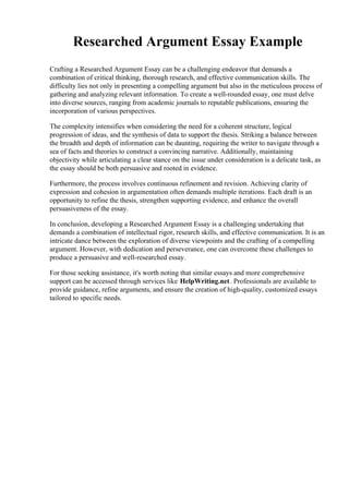 Researched Argument Essay Example. University of Mary Hardin-Baylor | PDF