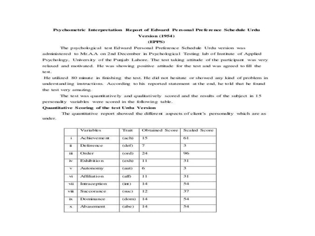 Edward personal preference scales | PPTX | Education