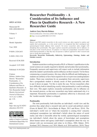 Researcher positionality | PDF