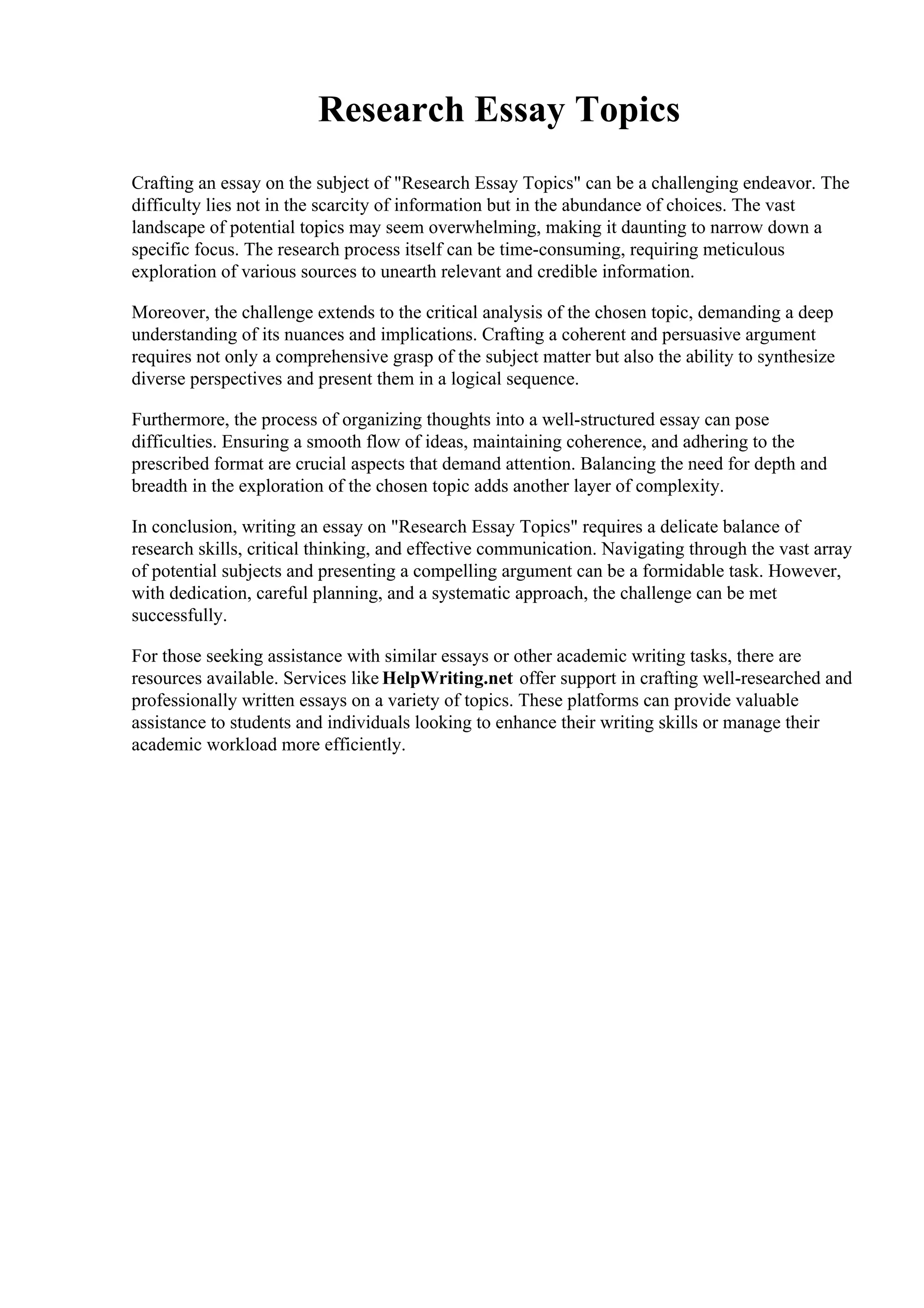 Research Essay Topics | PDF