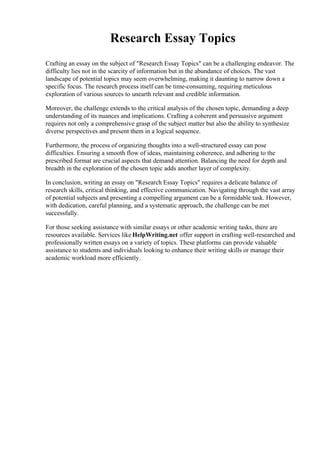 Research Essay Topics | PDF