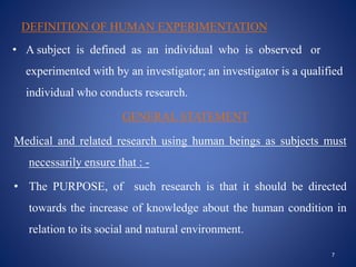 Research ethics in human experiment | PPTX