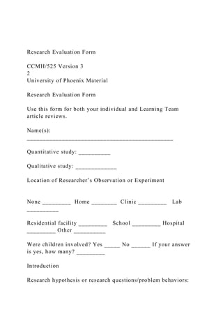 Research Evaluation FormCCMH525 Version 32University of.docx