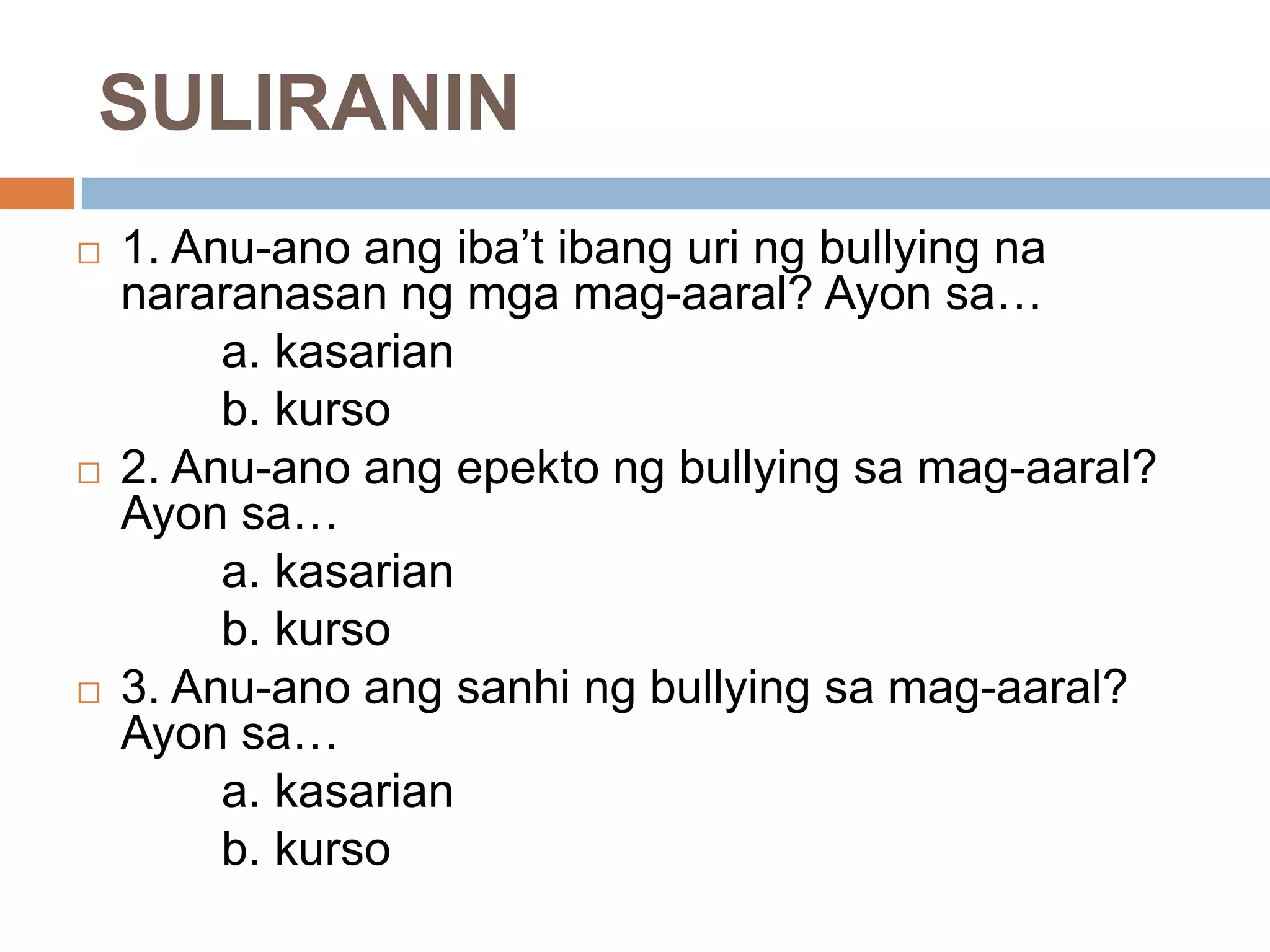 Bullying research in filipino | PPTX