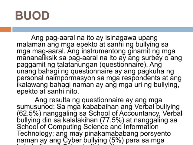 Bullying research in filipino | PPTX