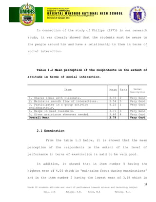 Grade 10 students attitude and level of performance towards science and ...