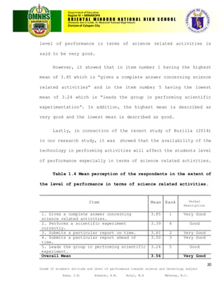 Grade 10 students attitude and level of performance towards science and ...