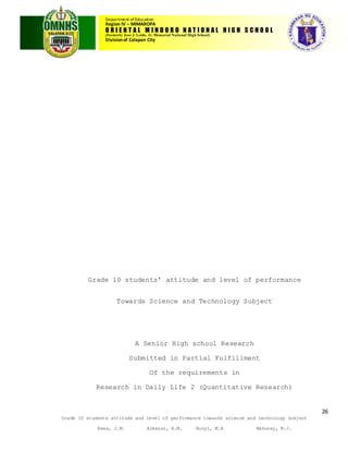 Grade 10 students attitude and level of performance towards science and ...