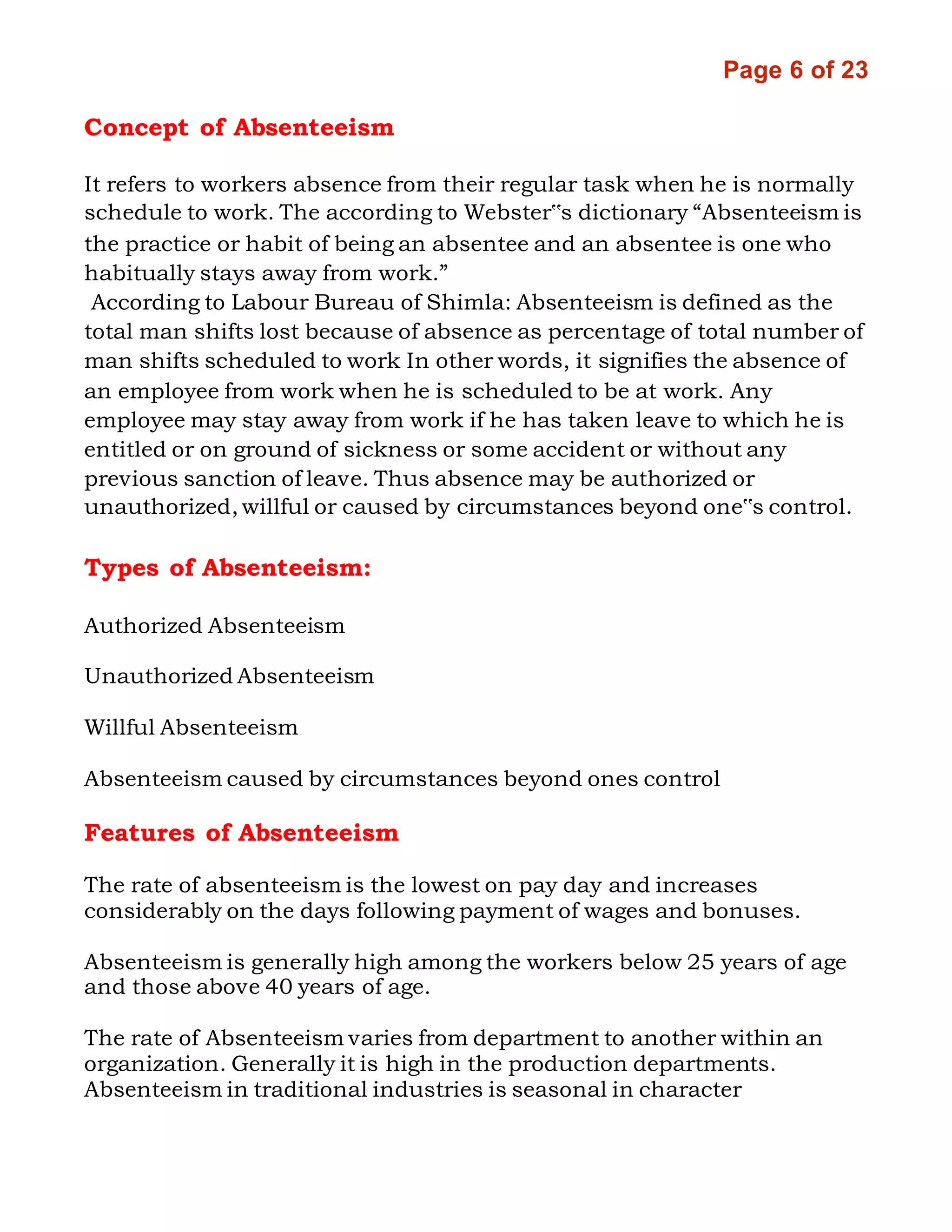 Causes of Absenteeism Research Report | DOCX